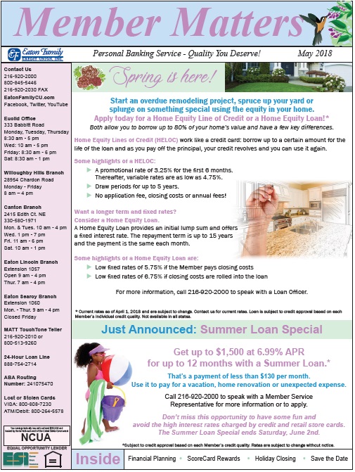 Newsletters 2018 | Eaton Family Credit Union