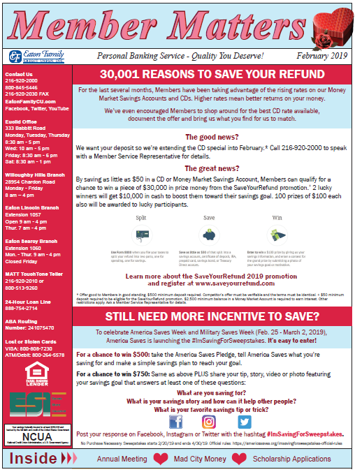 Newsletters 2018 | Eaton Family Credit Union