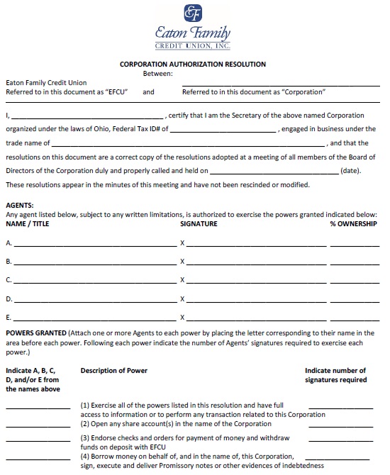 Business Forms | Eaton Family Credit Union