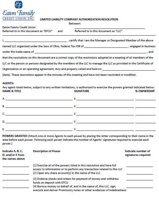 Business Forms | Eaton Family Credit Union