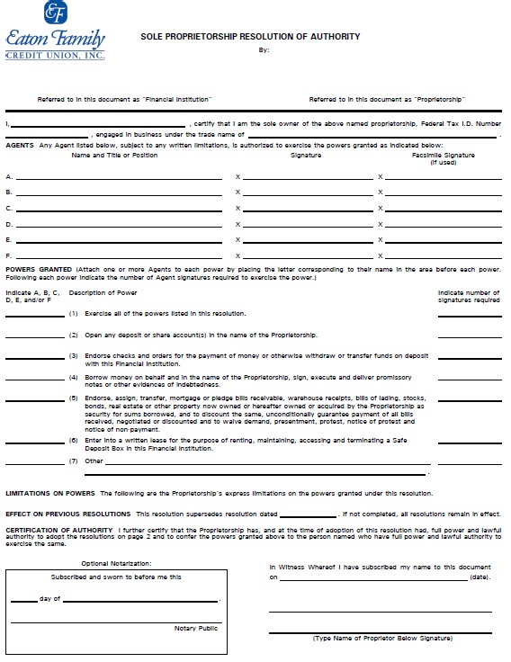 Business Forms | Eaton Family Credit Union