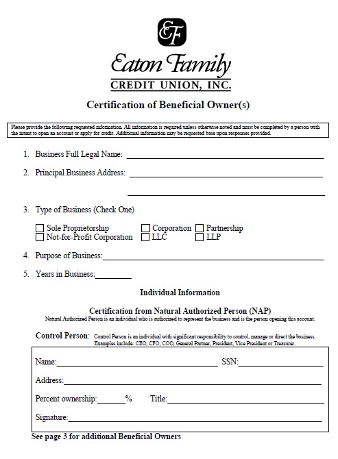 Business Forms | Eaton Family Credit Union
